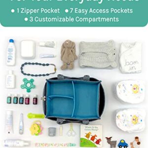 Premium Baby Diaper Caddy Organizer | Portable Nursery Storage Bin | Planner Caddy | Portable Craft Storage Organizer | Car Seat Tote with Zipper Pocket & 5mm Heavy Duty Felt (Grey/Turquoise)