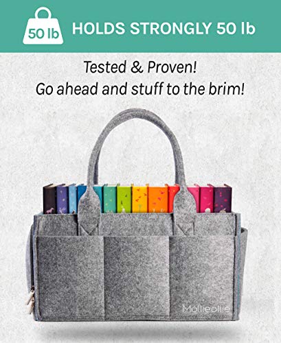 Premium Baby Diaper Caddy Organizer | Portable Nursery Storage Bin | Planner Caddy | Portable Craft Storage Organizer | Car Seat Tote with Zipper Pocket & 5mm Heavy Duty Felt (Grey/Turquoise)