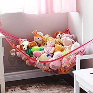 MiniOwls Toy Storage Hammock Plush Toy Organizer for Kids – Fits 20-30 Soft Teddies, Girl’s Bed or Playroom Decor (Pink, Large)