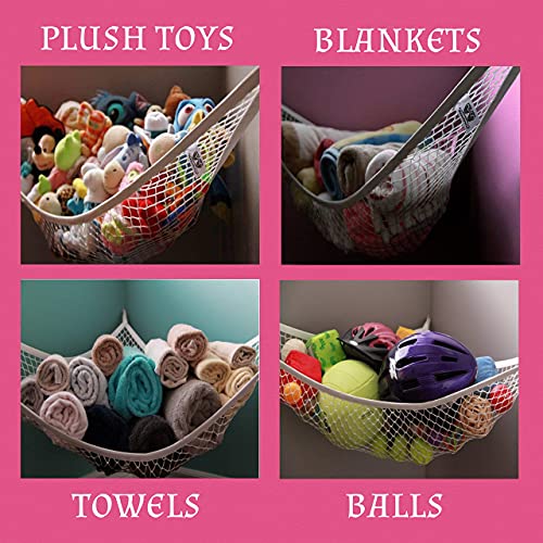 MiniOwls Toy Storage Hammock Plush Toy Organizer for Kids – Fits 20-30 Soft Teddies, Girl’s Bed or Playroom Decor (Pink, Large)