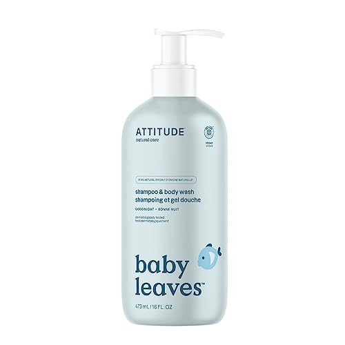 ATTITUDE 2-in-1 Shampoo and Body Wash for Baby, EWG Hypoallergenic Plant- and Mineral-Based Ingredients, Vegan and Cruelty-free, Almond Milk, 16 Fl Oz