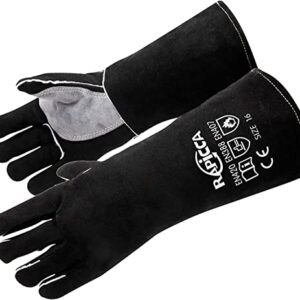 RAPICCA Welding Gloves 14 Inches,662℉,Heat Resistant Leather Forge/Mig/Stick Welding Gloves Heat/Fire Resistant, Mitts for Oven/Grill/Fireplace/Furnace/Stove/Pot Holder/BBQ/Animal Handling-Black