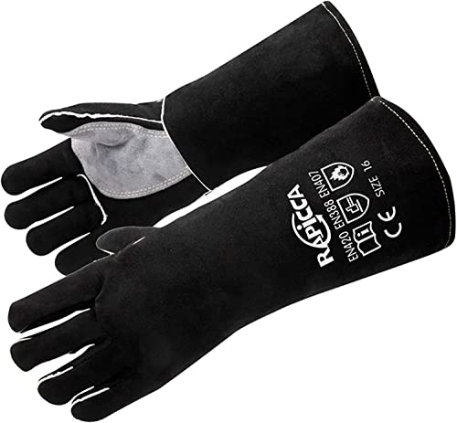 RAPICCA Welding Gloves 14 Inches,662℉,Heat Resistant Leather Forge/Mig/Stick Welding Gloves Heat/Fire Resistant, Mitts for Oven/Grill/Fireplace/Furnace/Stove/Pot Holder/BBQ/Animal Handling-Black