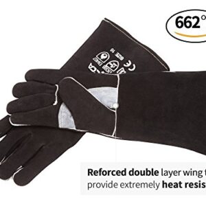 RAPICCA Welding Gloves 14 Inches,662℉,Heat Resistant Leather Forge/Mig/Stick Welding Gloves Heat/Fire Resistant, Mitts for Oven/Grill/Fireplace/Furnace/Stove/Pot Holder/BBQ/Animal Handling-Black