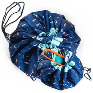 play & go waterproof drawstring play mat storage bag for children - kids toy storage organizer - drawstring toy bag - large 55" play mat for toddlers toys and bag for storage - surf