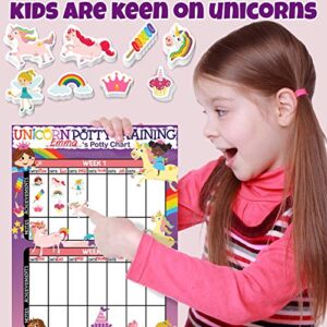 Potty Training Chart for Toddlers Girls, Unicorn Design - Sticker Chart, 4 Week Reward Chart - 213 Cute Stickers, Certificate, Instruction Booklet & Motivational Cards - Bonus Celebratory Crown