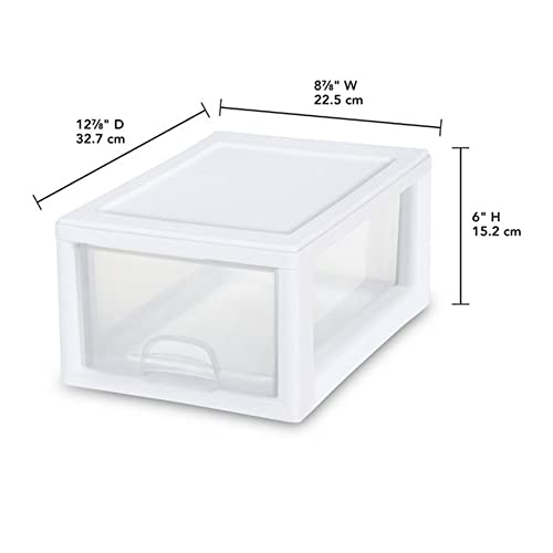 Sterilite Multipurpose Stackable Small Drawer Tote Containers with Reliable White Frame for Home or Office Organization, Clear (12 Pack)