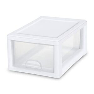 Sterilite Multipurpose Stackable Small Drawer Tote Containers with Reliable White Frame for Home or Office Organization, Clear (12 Pack)