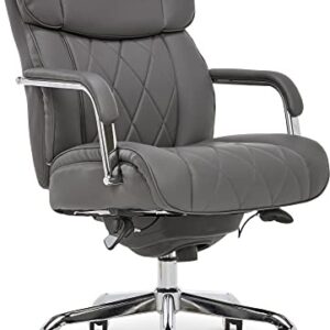 La-Z-Boy Sutherland Quilted Leather Executive Office Chair with Padded Arms, High Back Ergonomic Desk Chair with Lumbar Support, Grey Bonded Leather