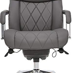 La-Z-Boy Sutherland Quilted Leather Executive Office Chair with Padded Arms, High Back Ergonomic Desk Chair with Lumbar Support, Grey Bonded Leather