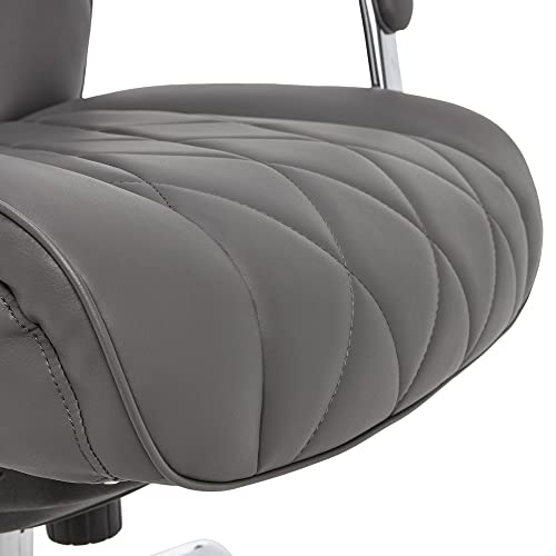 La-Z-Boy Sutherland Quilted Leather Executive Office Chair with Padded Arms, High Back Ergonomic Desk Chair with Lumbar Support, Grey Bonded Leather