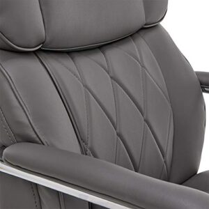 La-Z-Boy Sutherland Quilted Leather Executive Office Chair with Padded Arms, High Back Ergonomic Desk Chair with Lumbar Support, Grey Bonded Leather