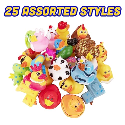 25-Pack Assorted Rubber Ducks Baby Bath Toys I Baby Shower Mini Rubber Ducks In Bulk I Baby Pool Jeep Ducks for Toddler Party Favors I Kids Infant Bathtub Toys Rubber Duckies I Baby pool Birthday Gift