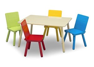 delta children kids table and chair set (4 chairs included) - ideal for arts & crafts, snack time, homeschooling, homework & more - greenguard gold certified, natural/primary