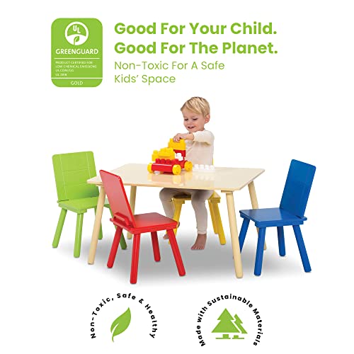 Delta Children Kids Table and Chair Set (4 Chairs Included) - Ideal for Arts & Crafts, Snack Time, Homeschooling, Homework & More - Greenguard Gold Certified, Natural/Primary