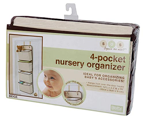 Delta Children 4 Pocket Over The Door Hanging Organizer - 2 Pack, Easy Storage/Organization Solution - Versatile and Accessible in Any Room in the House, Beige