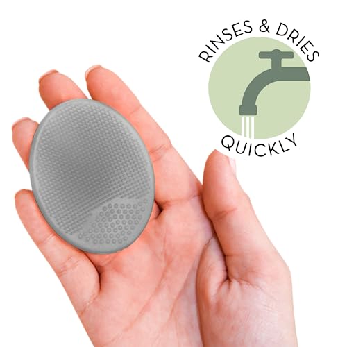 S&T INC. Exfoliating and Massaging Cradle Cap Bath Brushes for Baby, Silicone - 2 Inch x 2.5 Inch, Grey and Teal, 2 Pack