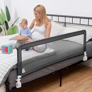 Costzon Double Sided Bed Rail Guard, 2 Pack, Extra Long Swing Down Safety Guard w/Straps, Folding Baby Bedrail for Kids Twin Double Full Queen King Mattress, Gray, 59 Inch