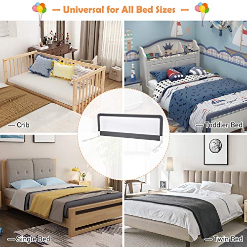 Costzon Double Sided Bed Rail Guard, 2 Pack, Extra Long Swing Down Safety Guard w/Straps, Folding Baby Bedrail for Kids Twin Double Full Queen King Mattress, Gray, 59 Inch