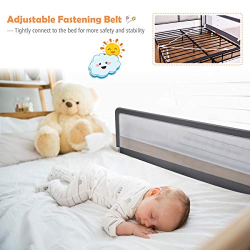 Costzon Double Sided Bed Rail Guard, 2 Pack, Extra Long Swing Down Safety Guard w/Straps, Folding Baby Bedrail for Kids Twin Double Full Queen King Mattress, Gray, 59 Inch