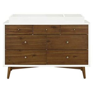 babyletto Palma 7-Drawer Assembled Double Dresser in White and Natural Walnut, Greenguard Gold Certified