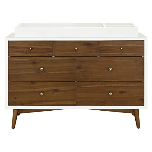 babyletto Palma 7-Drawer Assembled Double Dresser in White and Natural Walnut, Greenguard Gold Certified