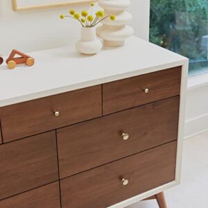 babyletto Palma 7-Drawer Assembled Double Dresser in White and Natural Walnut, Greenguard Gold Certified