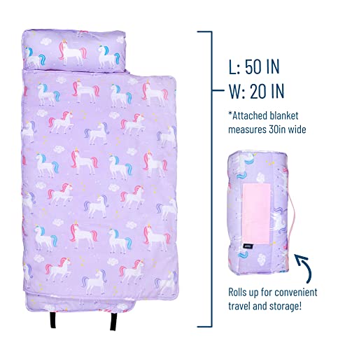 Wildkin Original Nap Mat with Reusable Pillow for Boys and Girls, Perfect for Elementary Sleeping Mat, Features Hook and Loop Fastener, Soft Cotton Blend Materials Nap Mat for Kids (Unicorn)