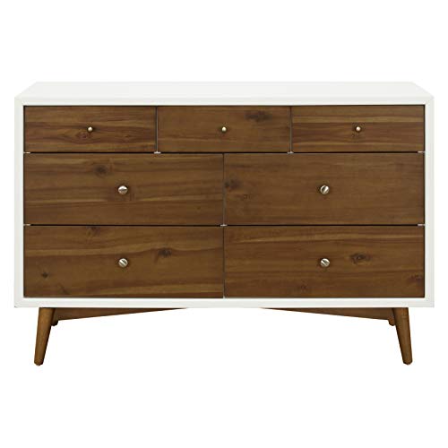 babyletto Palma 7-Drawer Assembled Double Dresser in White and Natural Walnut, Greenguard Gold Certified