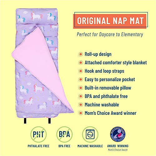 Wildkin Original Nap Mat with Reusable Pillow for Boys and Girls, Perfect for Elementary Sleeping Mat, Features Hook and Loop Fastener, Soft Cotton Blend Materials Nap Mat for Kids (Unicorn)