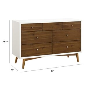 babyletto Palma 7-Drawer Assembled Double Dresser in White and Natural Walnut, Greenguard Gold Certified