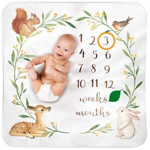 baby monthly milestone blanket woodland - baby girl gifts & baby boy gifts - watch me grow woodland nursery décor - european design - gender neutral for newborn girl & boy