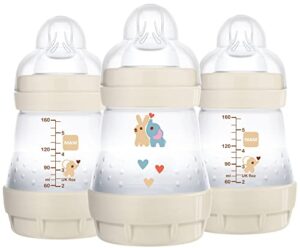 mam easy start anti colic baby bottle 5 oz, easy switch between breast and bottle, reduces air bubbles and colic, newborn, unisex, 3 count (pack of 1)