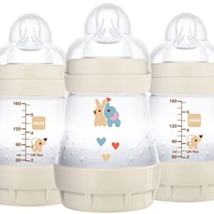 MAM Easy Start Anti Colic Baby Bottle 5 oz, Easy Switch Between Breast and Bottle, Reduces Air Bubbles and Colic, Newborn, Unisex, 3 Count (Pack of 1)