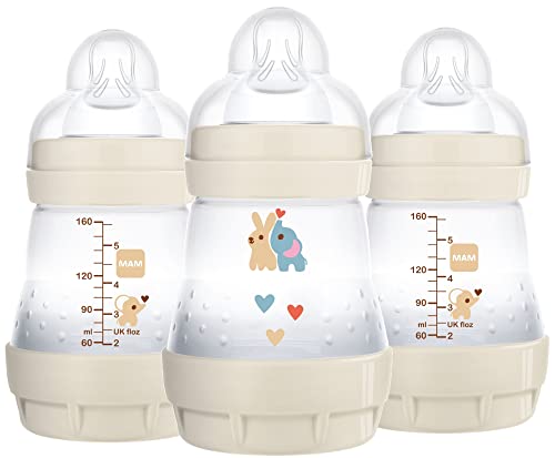 MAM Easy Start Anti Colic Baby Bottle 5 oz, Easy Switch Between Breast and Bottle, Reduces Air Bubbles and Colic, Newborn, Unisex, 3 Count (Pack of 1)