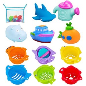 innocheer baby bath toys for water table, toddler water toys with bath toys stacking cups, quick dry organizer net, 13 pcs early educational toy for bathtub game, beach and pool party