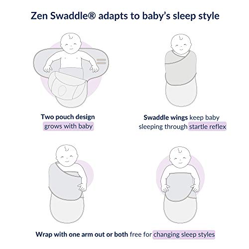 Nested Bean Zen Swaddle® - Gently Weighted Swaddle | Baby 0-6M | TOG 1.5 | 100% Cotton| Prevents startles | Aids Self-Soothing | Exceeds Safety Benchmarks | 2 Sizes in 1| Machine Washable