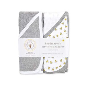 Burt's Bees Baby - Hooded Towels, Absorbent Knit Terry, Super Soft Single Ply, 100% Organic Cotton (Honey Bee/Grey, 2-Pack)