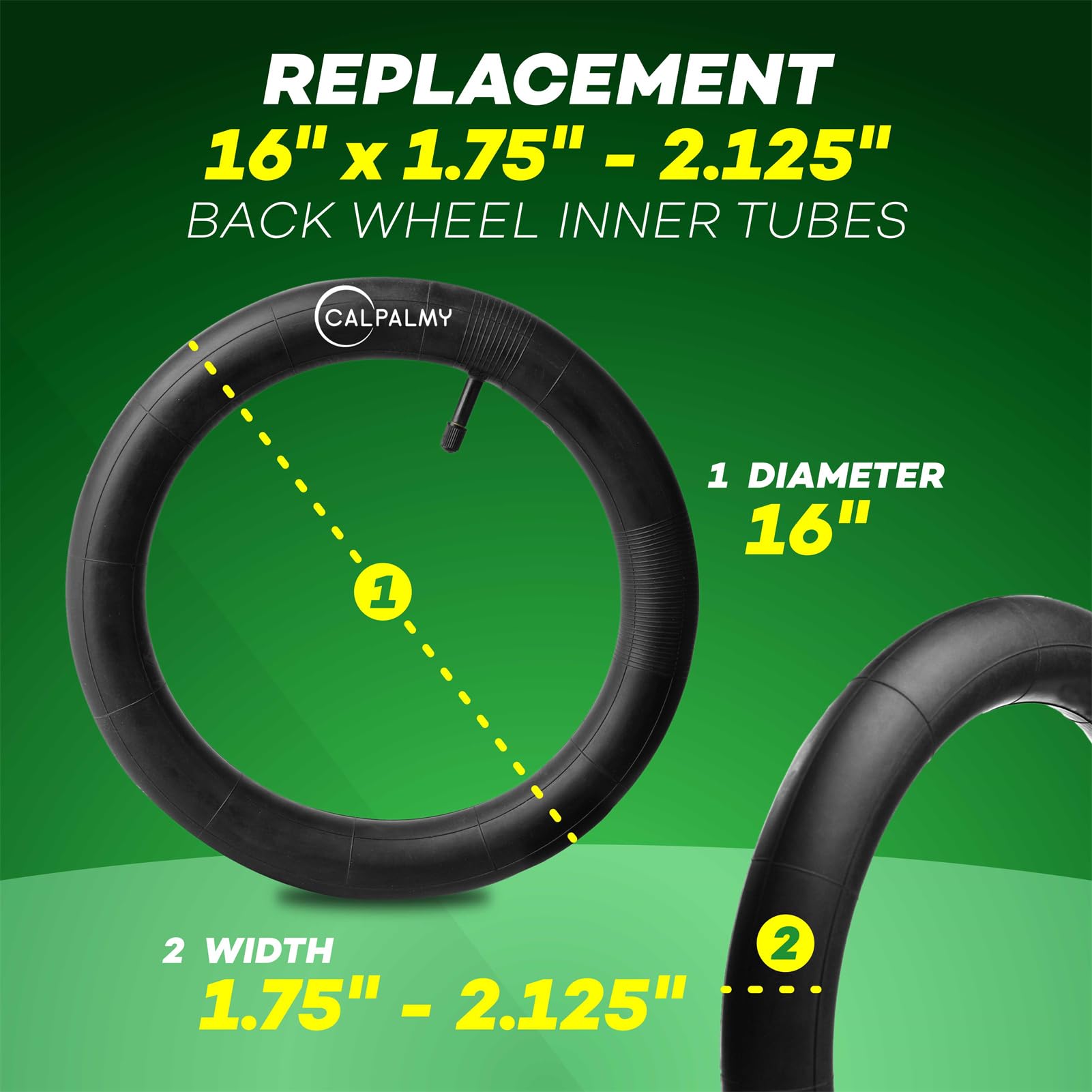 16'' x 1.5/1.75/1.95/2.125 Back Wheel Replacement Inner Tubes (2-Pack) Compatible with Graco Click/Go Jogging/BoB Revolution SE/Pro/Flex/SU - Made from BPA/Latex Free Butyl Rubber