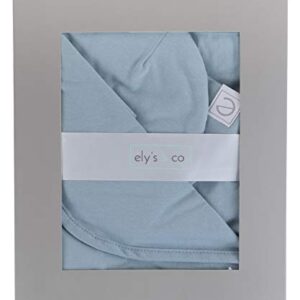 Ely's & Co. Cotton Knit Jersey Swaddle Blanket and 2 Beanie Baby Hats Gift Set, Large Receiving Blanket (Dusty Blue)