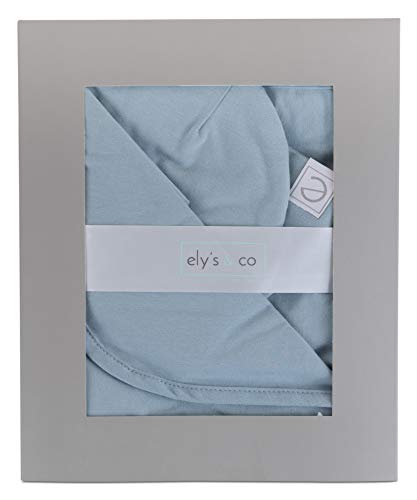 Ely's & Co. Cotton Knit Jersey Swaddle Blanket and 2 Beanie Baby Hats Gift Set, Large Receiving Blanket (Dusty Blue)