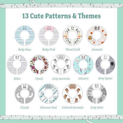 Baby Nest Designs Closet Dividers for Baby Clothes [Unisex Boho] - 7X Baby Clothing Size Age Dividers from Newborn Infant to 24 Months - Boho Baby Clothes Dividers and Nursery Closet Organizer