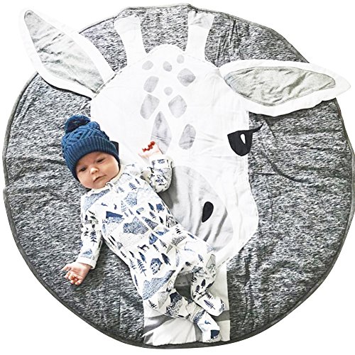 Lzttyee Cotton Round Giraffe Nursery Rug Baby Floor Playmats Crawling Mat Game Blanket for Kids' Room Decoration Dark Gray