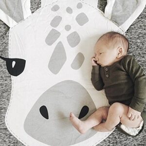 Lzttyee Cotton Round Giraffe Nursery Rug Baby Floor Playmats Crawling Mat Game Blanket for Kids' Room Decoration Dark Gray