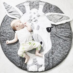 Lzttyee Cotton Round Giraffe Nursery Rug Baby Floor Playmats Crawling Mat Game Blanket for Kids' Room Decoration Dark Gray