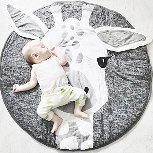 Lzttyee Cotton Round Giraffe Nursery Rug Baby Floor Playmats Crawling Mat Game Blanket for Kids' Room Decoration Dark Gray