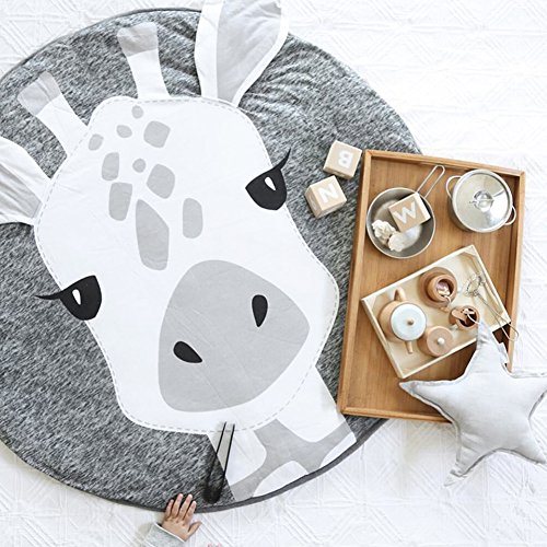 Lzttyee Cotton Round Giraffe Nursery Rug Baby Floor Playmats Crawling Mat Game Blanket for Kids' Room Decoration Dark Gray