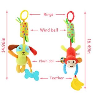 Joyshare 4 PCS Baby Soft Hanging Rattle Crinkle Squeaky Toy - Baby Toys for 0 3 6 9 to 1 Animal Ring Plush Stroller Infant Car Bed Crib Travel Activity Hanging Wind Chime with Teether for Boys Girls