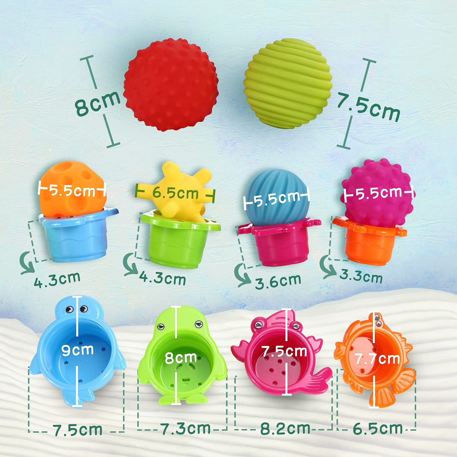 6pc Sensory Balls for Kids - Textured Multi Ball Set for Babies & Toddlers, Squeezy Tactile Sensory Toys with Stacking Cup, Stress Relief Toy for Kids, Easter Basket Stuffers Party Favors Gifts