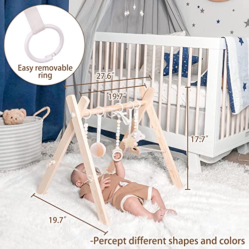 funny supply Wooden Baby Gym with 6 Gym Toys Foldable Baby Play Gym Frame Activity Center Hanging Bar Newborn Gift